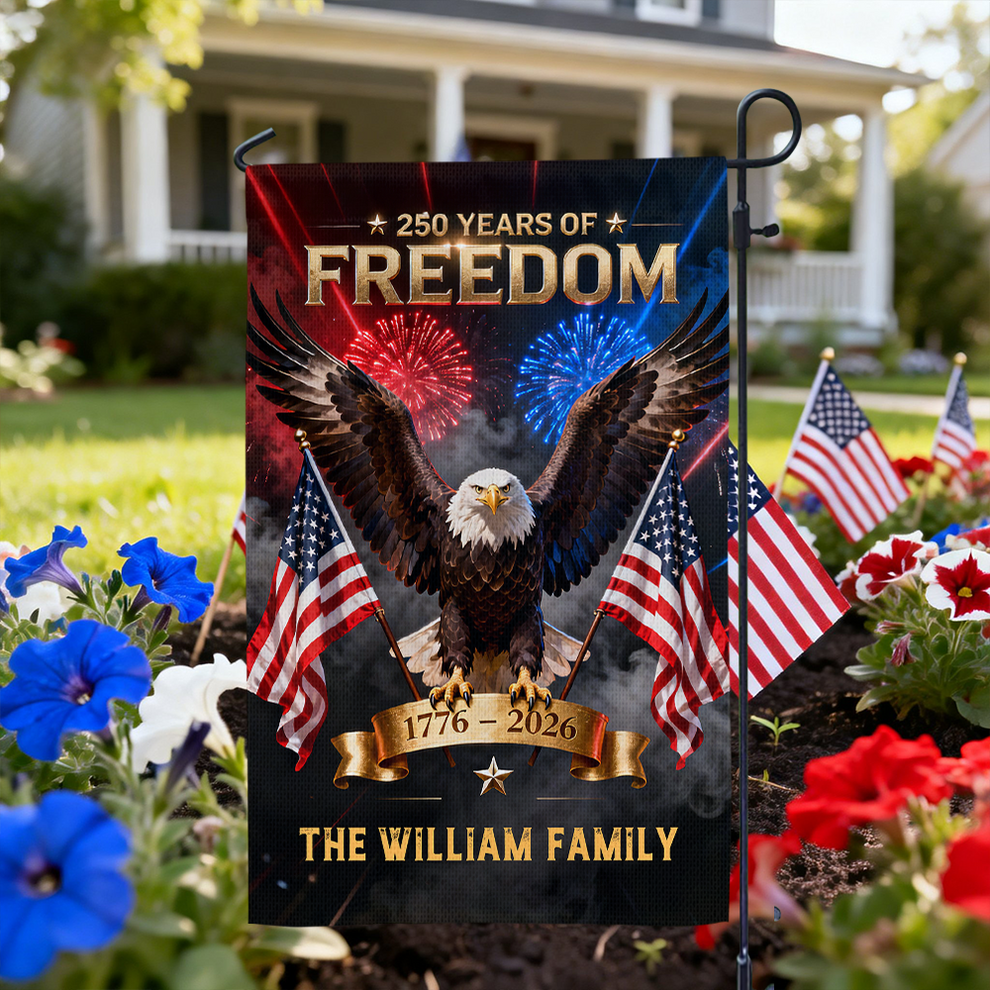Custom Family Name 250 Years - America Freedom With Eagle - Garden Fla ...