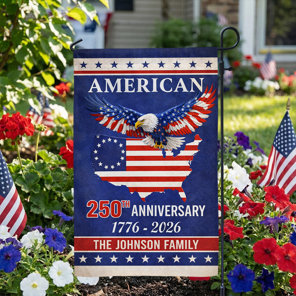 Custom Family Name 250th Birthday - America Freedom With Eagle - Garde ...